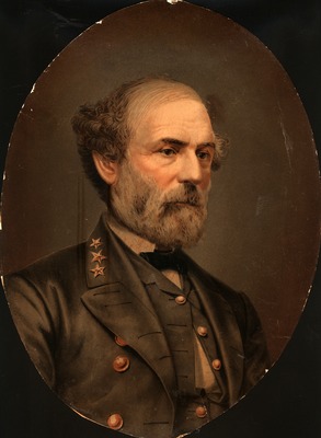 "Chromolithographic oval print of Robert E. Lee, from a Matthew Brady p"