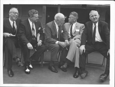 "Ken Hechler (on left) and Bert Combs (2 from right) at political meeti ...