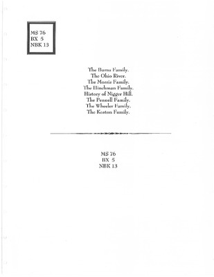 "MS 76 Box 5 Notebook 13 - The Burns family; the Ohio River; the Morr ...