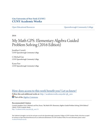 "My Math GPS: Elementary Algebra Guided Problem Solving - 2016 Edition"