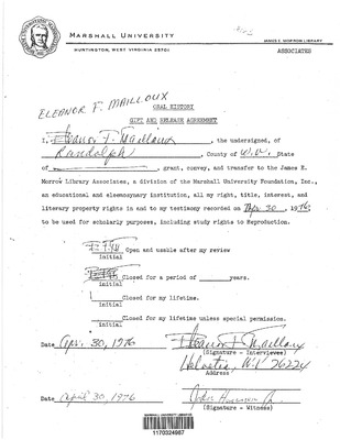 "Oral History Interview: Eleanor Mailloux" by Eleanor Mailloux