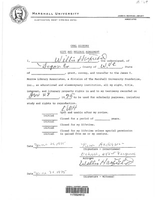 "Oral History Interview: Willis Hatfield" by Willis Hatfield