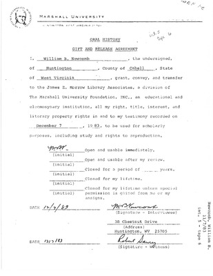 "Oral History Interview: William B. Newcomb" by William B. Newcomb