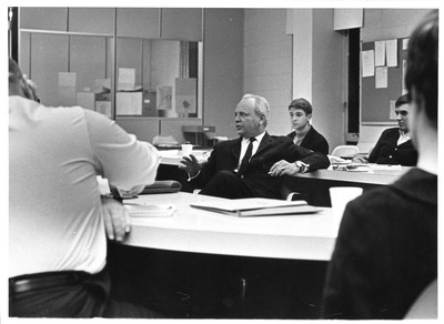 "Allen Rankin, editor of Reader's Digest (center w. suit) meets MU Jour ...
